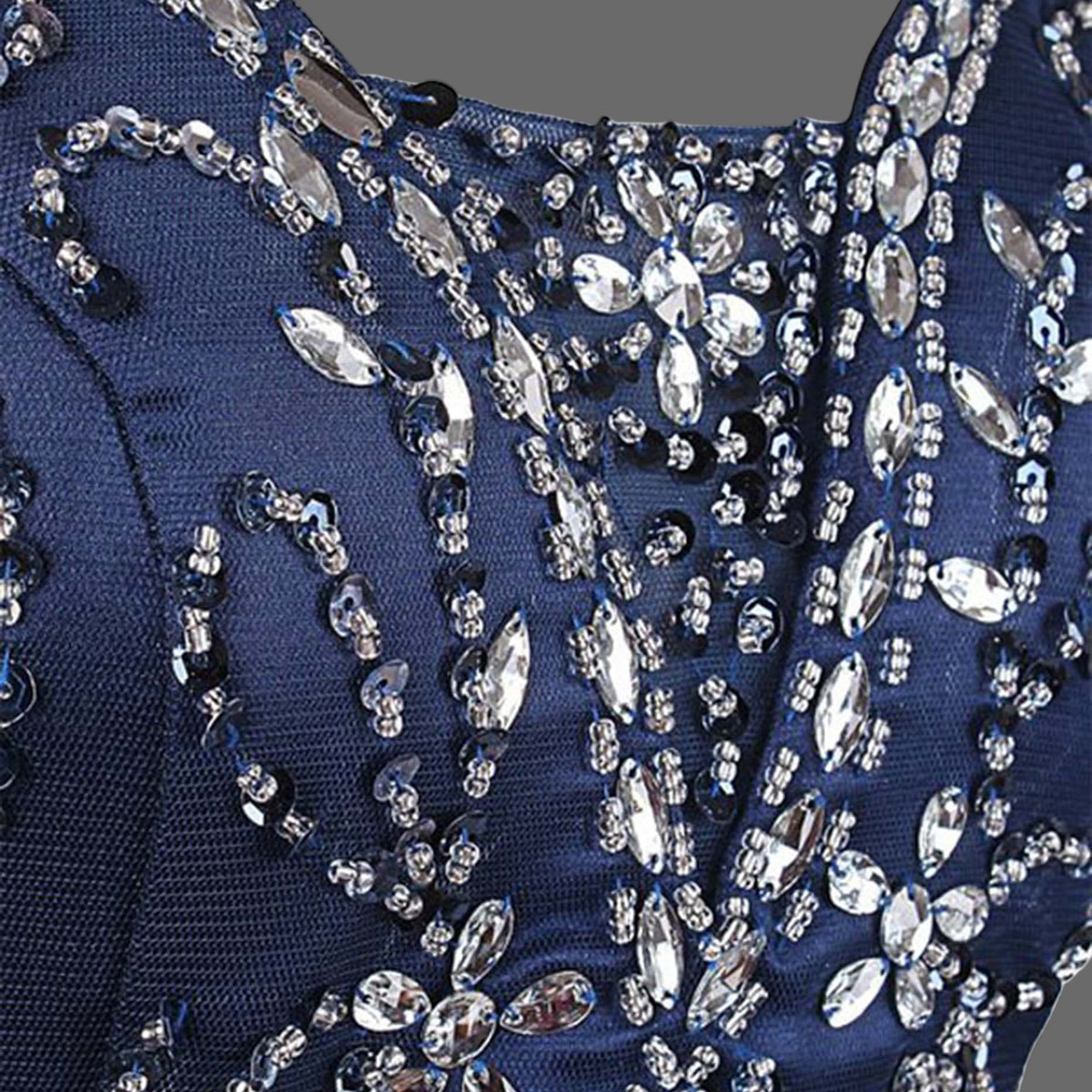 Navy Blue Beaded Mermaid Gown - Crystal Embellished Evening Dress with ...