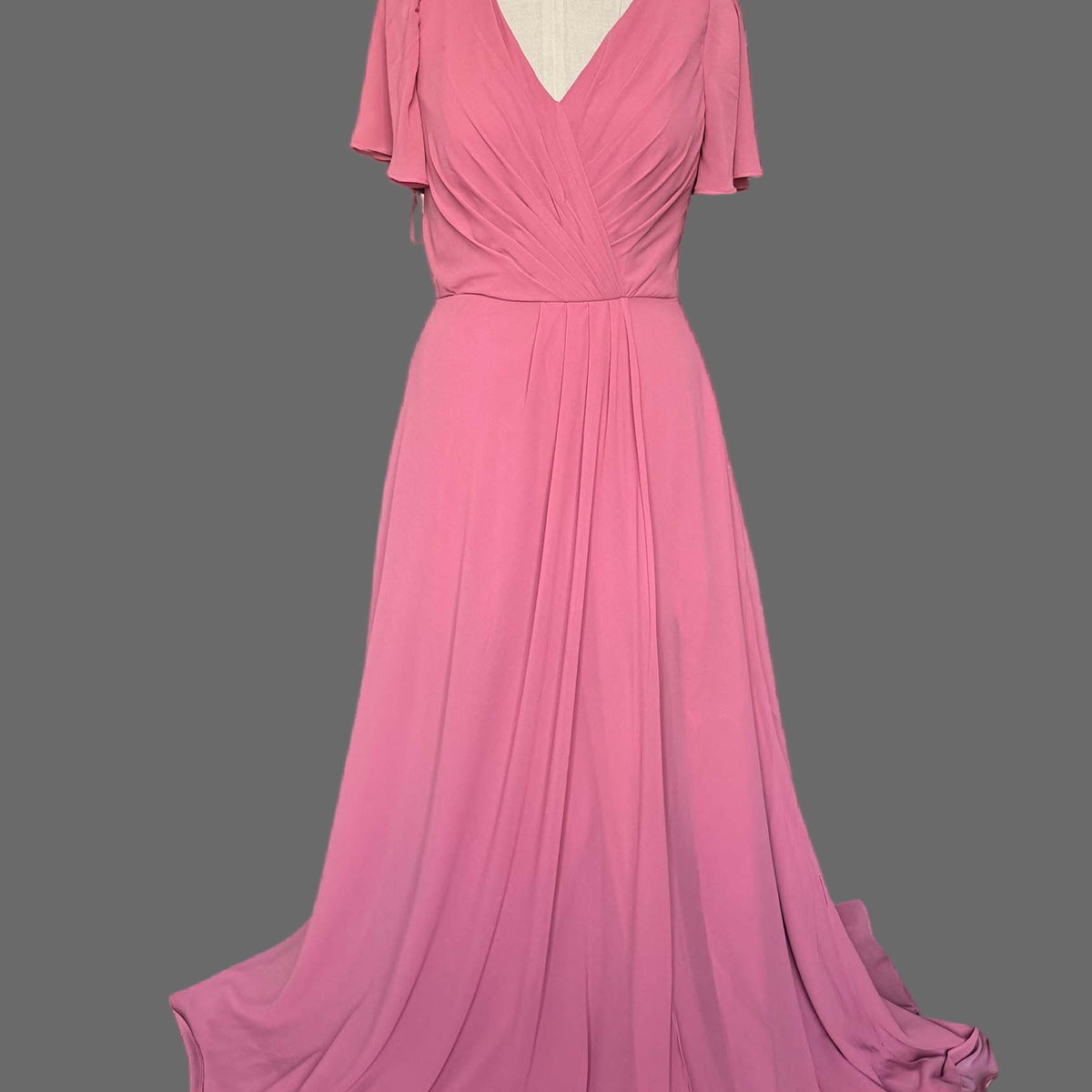 Pink Chiffon Bridesmaid Dress - V-Neck Flutter Sleeve A-Line Floor Len ...