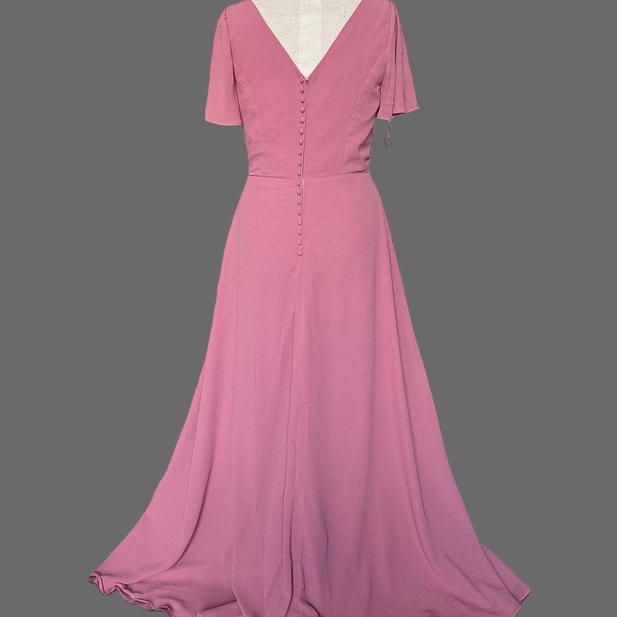 Pink Chiffon Bridesmaid Dress - V-Neck Flutter Sleeve A-Line Floor Len ...